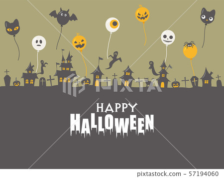 Halloween cityscape and balloons - Stock Illustration [57194060] - PIXTA