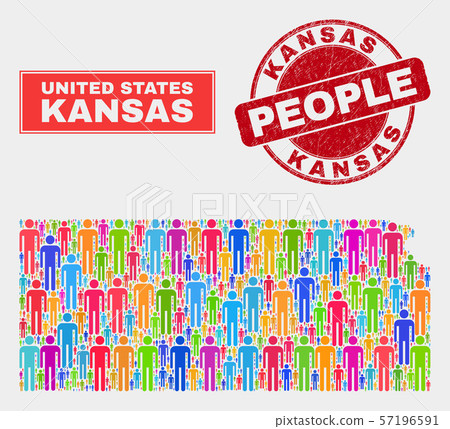 Kansas State Map Population People and Rubber Seal-插圖素材 [57196591 ...