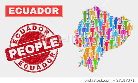 Ecuador Map Population People and Scratched Seal - Stock Illustration ...