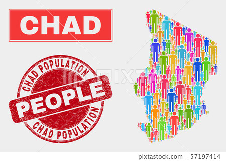 Chad Map Population Demographics and Grunge Stamp - Stock Illustration ...
