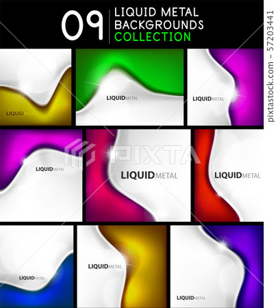 Set of flowing liquid metal backgrounds with... - Stock Illustration ...