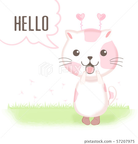 Cute cat say hello hand drawn cartoon illustration - Stock Illustration ...