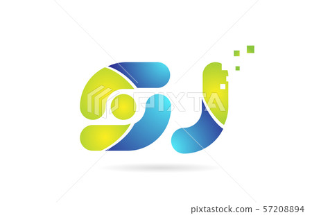 sj s j blue green combination alphabet letter logo - Stock Illustration ...