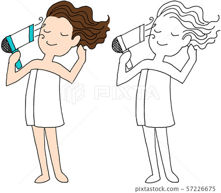 Woman to dry hair Bath towel ver [Hand drawn]... - Stock Illustration ...