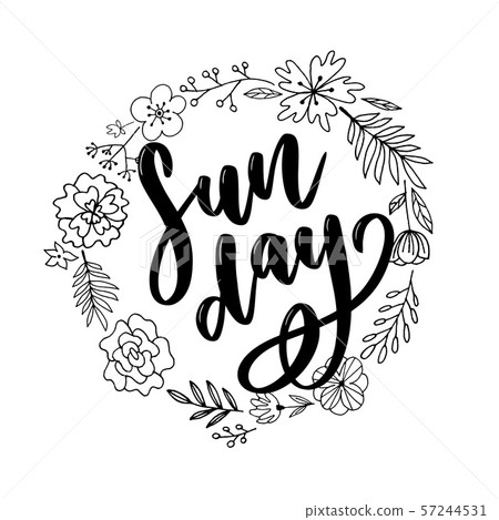 Sunday - Vector hand drawn lettering phrase. - Stock Illustration ...