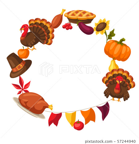 Happy Thanksgiving Day frame with objects. - Stock Illustration ...