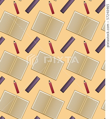 Seamless pattern of notebooks, pencils and rulers - Stock Illustration ...