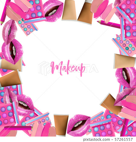 Make up border. Beauty frame with cosmetic... - Stock Illustration ...