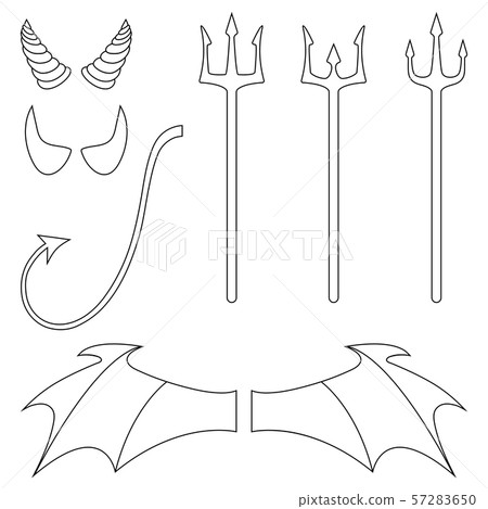 Set of line style devil elements isolated on white - Stock Illustration ...