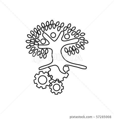 tree gears Commitment Teamwork Together Outline - Stock Illustration ...