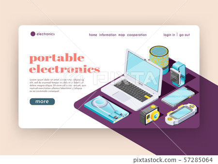 Portable Electronics Isometric Landing Page - Stock Illustration ...