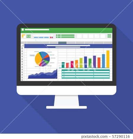 Spreadsheet on Computer screen flat icon. - Stock Illustration ...