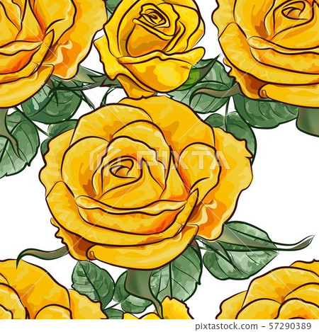 Yellow rose retro styles seamless pattern-插圖素材 [57290389] - PIXTA圖庫