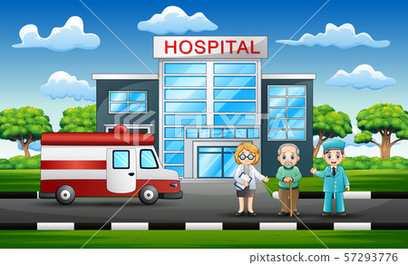 Front side view of hospital with a doctor ,... - Stock Illustration ...