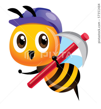 Cartoon cute bee wearing purple safety cap and... - Stock Illustration ...