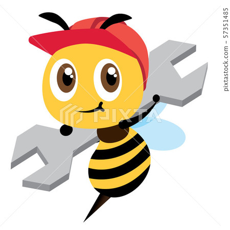 Cartoon cute bee wearing red safety cap and... - Stock Illustration ...