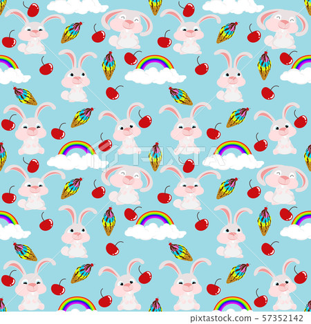 Vector set of rabbit and rainbow background - Stock Illustration ...