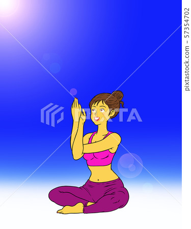 Women who do yoga fitness (blue sky) - Stock Illustration [57354702 ...