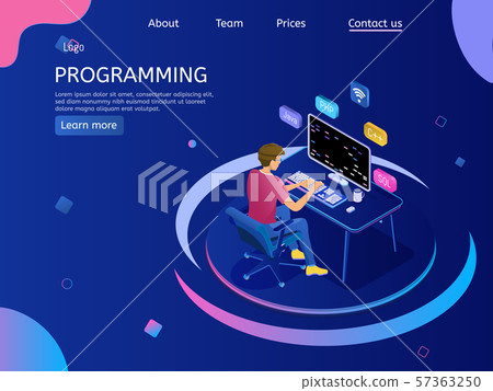 Programmer isometric character. Programming... - Stock Illustration ...
