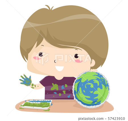 Kid Boy German Day Care Earth Crafts Illustration - Stock Illustration ...