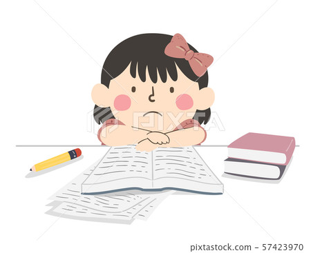 Kid Girl Sad Study Illustration - Stock Illustration [57423970] - PIXTA