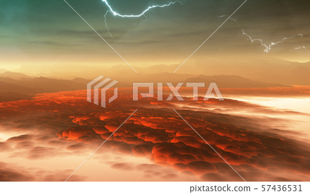 Surface of Venus. Hot lava flows on Venus - Stock Illustration ...