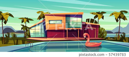 Luxury villa with swimming pool cartoon - Stock Illustration [57439783 ...