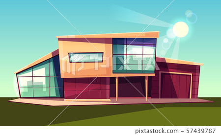 Modern villa exterior front view cartoon - Stock Illustration [57439787 ...
