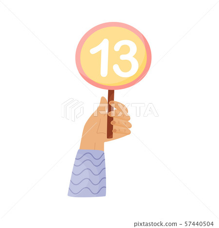 Round plate with the number 13 in hand. Vector... - Stock Illustration ...