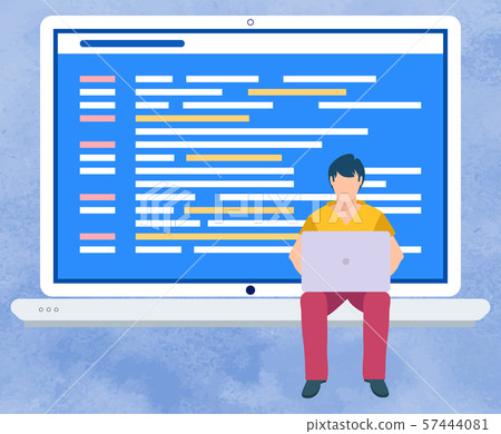 Freelancer Man Working on Laptop Screen Monitor - Stock Illustration ...