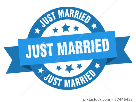 just married ribbon. just married round blue sign. - Stock Illustration ...
