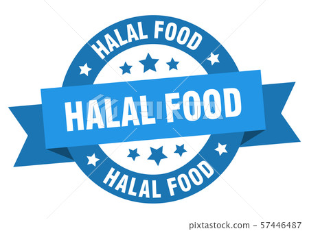 halal food ribbon. halal food round blue sign. - Stock Illustration ...