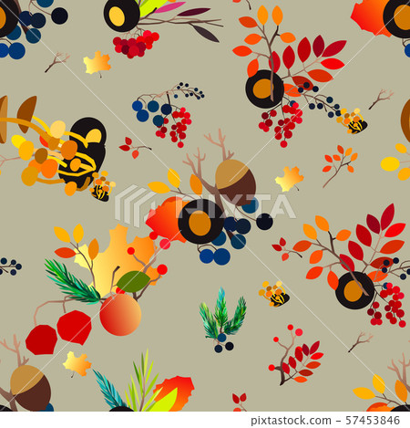 Autumn vector seamless pattern with berries,... - Stock Illustration ...