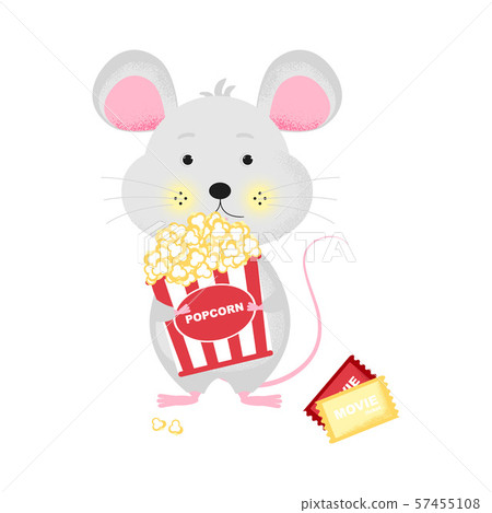Isolated cute cartoon Mouse with popcorn bucket - Stock Illustration ...