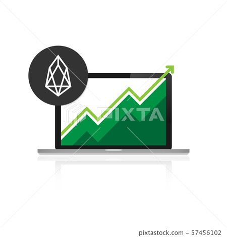 EOS Symbol. Crypto currency coin on laptop screen. - Stock Illustration ...