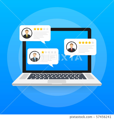 Laptop with customer review rating messages, - Stock Illustration ...