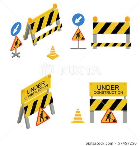 Under Construction Sign 3d Icon Set Isometric... - Stock Illustration ...