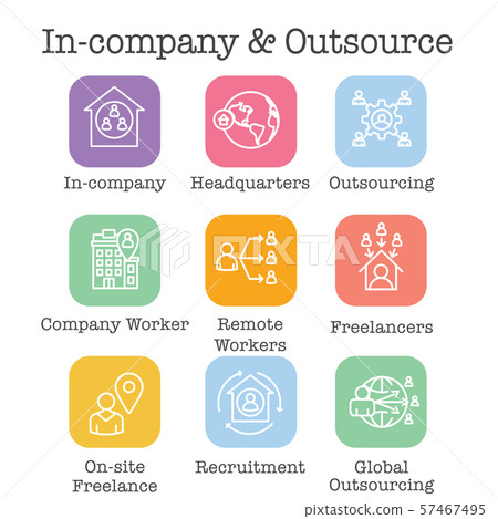 In-Company and Outsource Icon Set with - Stock Illustration [57467495 ...