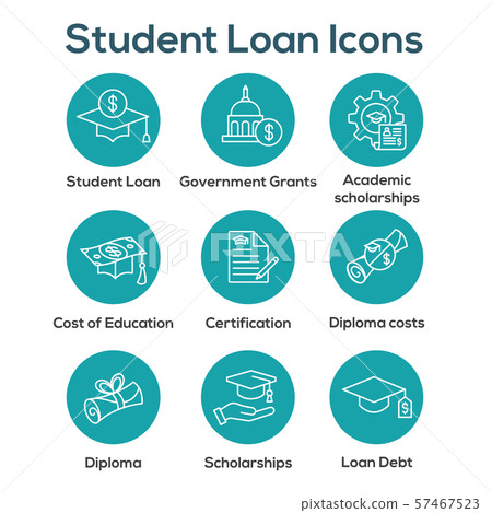 Student Loans Icon Set with Academic Scholarships - Stock Illustration ...