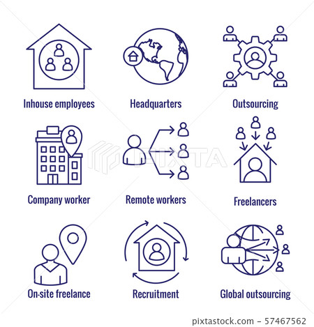 In-Company and Outsource Icon Set with - Stock Illustration [57467562 ...