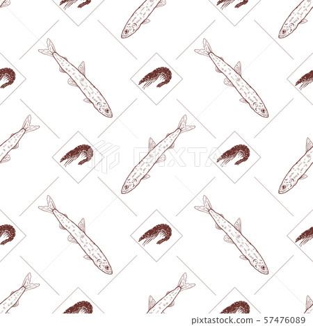 Fish and Red Shrimp. Seamless pattern. - Stock Illustration [57476089 ...