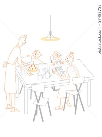 Family line drawing surrounding the table - Stock Illustration ...