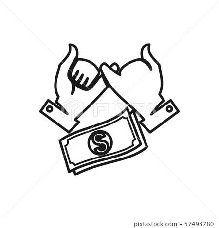 money hand Commitment Teamwork Together Outline - Stock Illustration ...