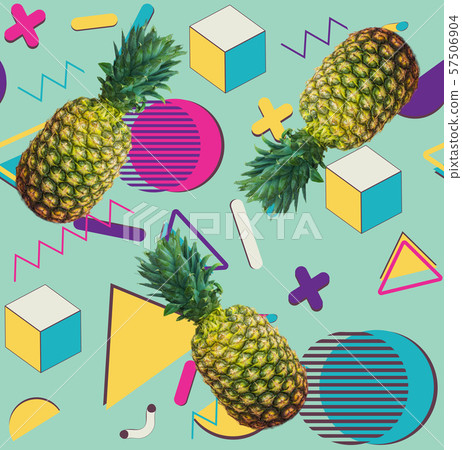 Pineapple with colorful geometric patterns - Stock Illustration ...