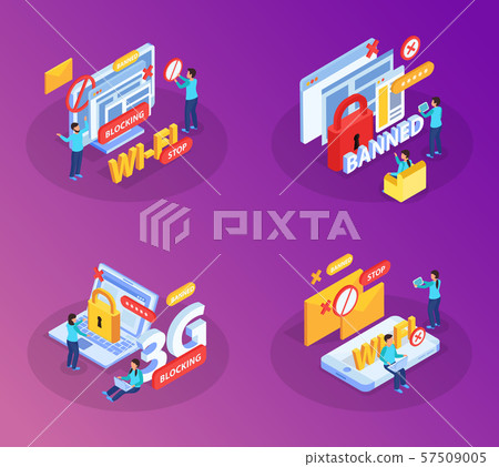 Internet Blocking Isometric Concept - Stock Illustration [57509005] - PIXTA