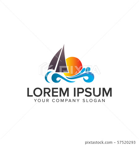 abstract sea with boat logo - Stock Illustration [57520293] - PIXTA