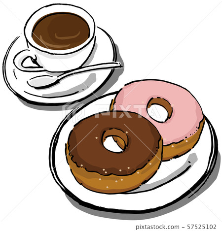 Handwritten coffee and donut - Stock Illustration [57525102] - PIXTA