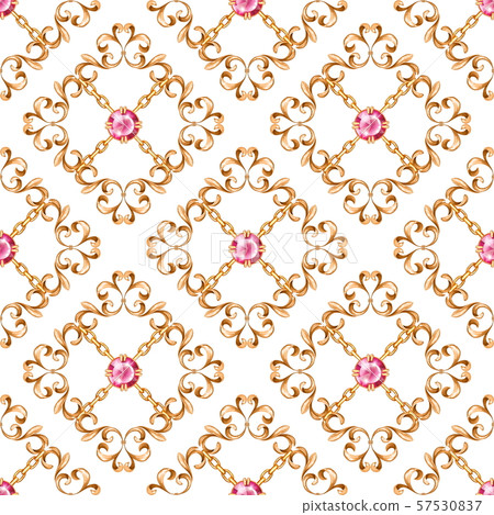 Seamless luxury golden pattern with ruby - Stock Illustration [57530837 ...