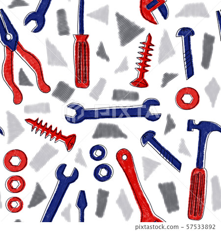 Seamless pattern with red and blue tools - Stock Illustration [57533892 ...