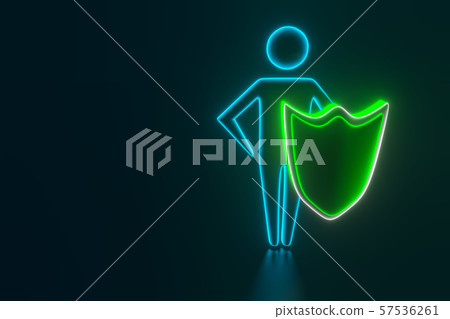 3d man businessman holds green shield . 3d... - Stock Illustration ...
